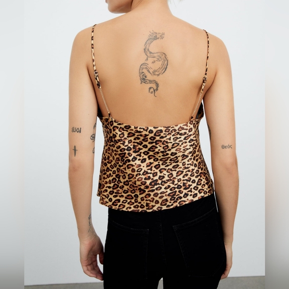 Zara | Tops | Zara Leopard Print Camisole Top With Gold Chain Strap ...